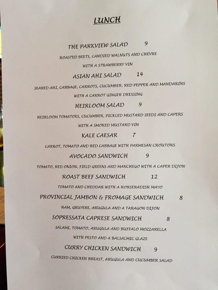 Menu at The Parkview pub & bar, Winter Park