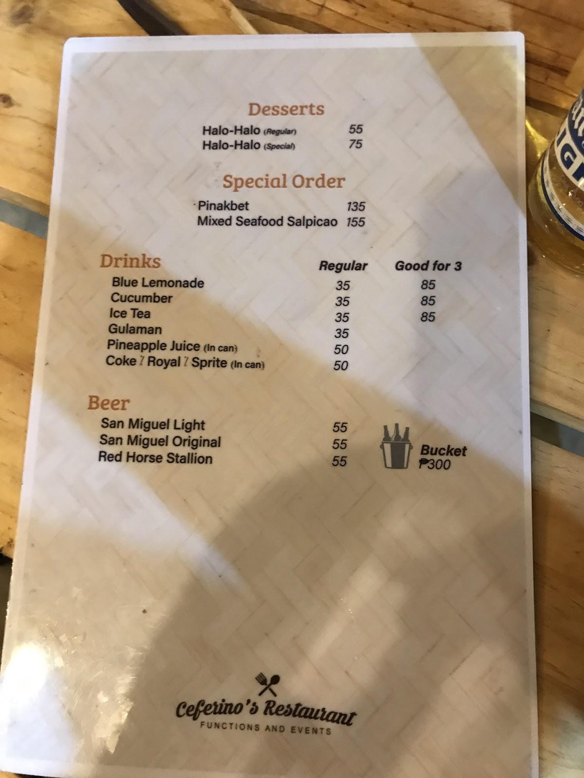 Menu at Ceferino's Restaurant, Candon