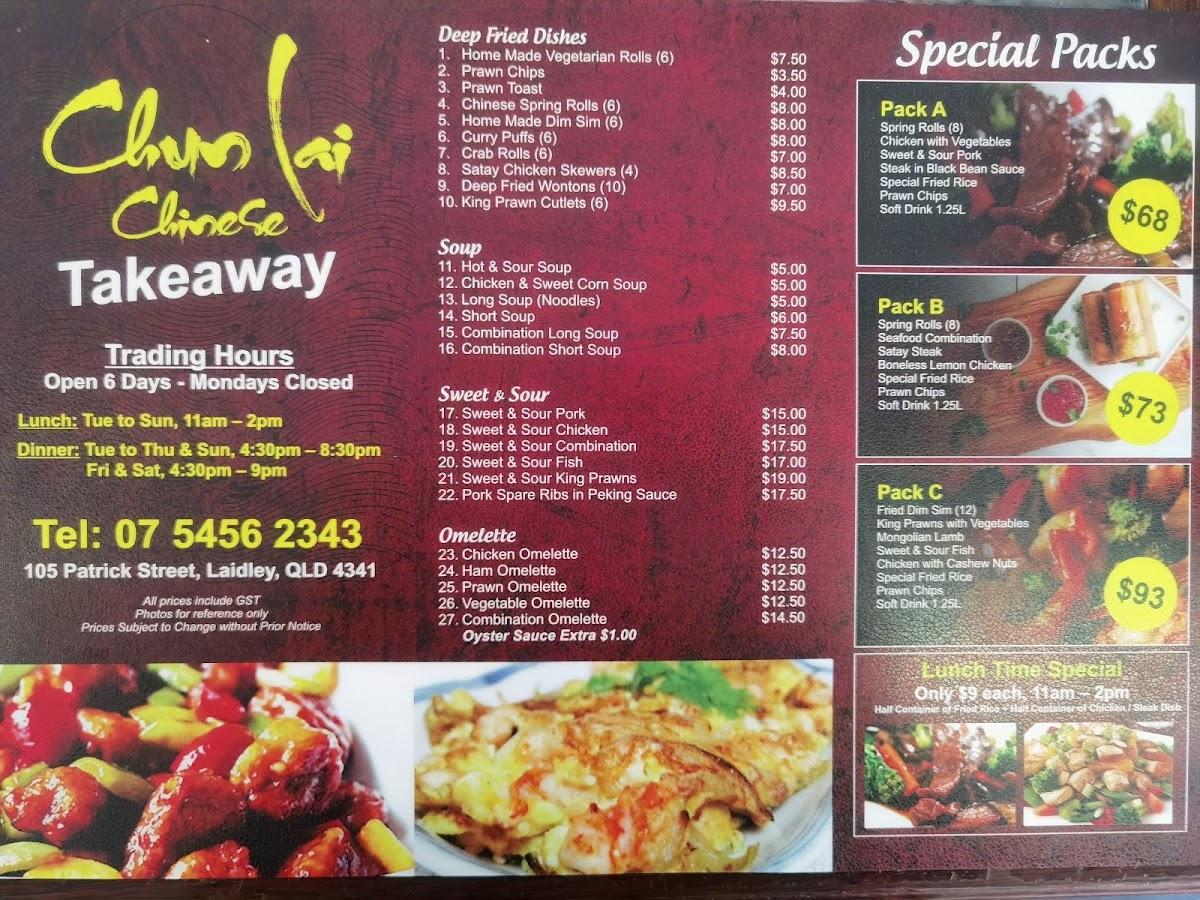 Menu at Chun Lai Chinese Restaurant, Laidley