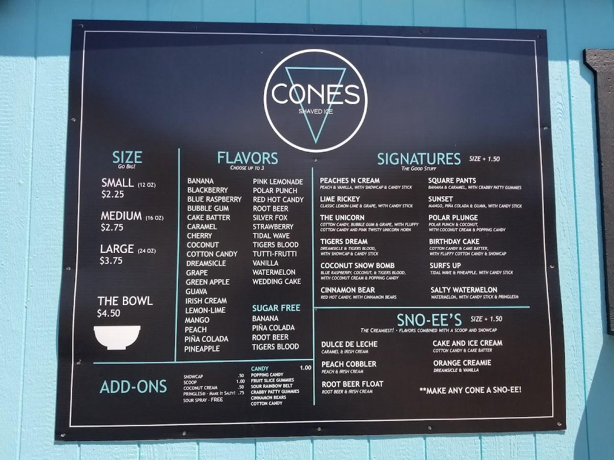 Menu at Cones Shaved Ice desserts, Cedar City