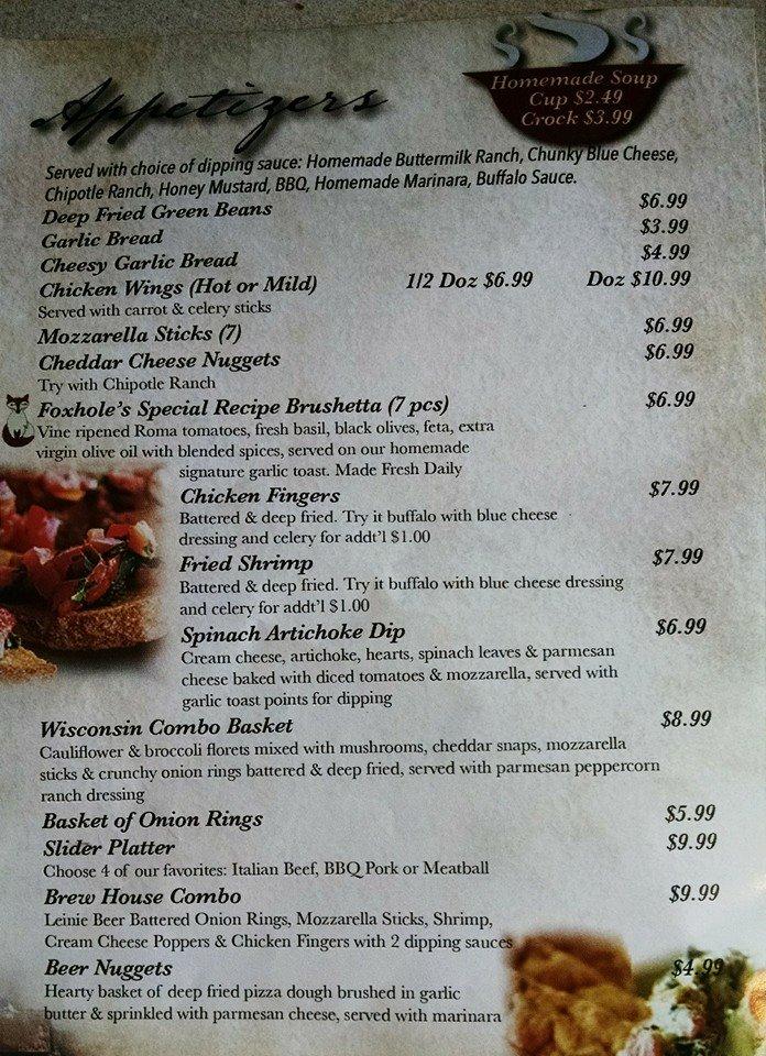 Menu at Fox Hole Tap & Pizzeria, McHenry