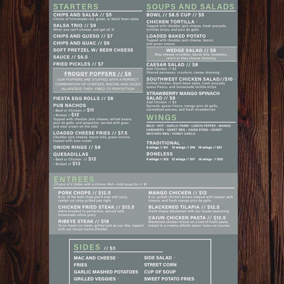 Menu at Froggy's Grub & Pub, Victoria