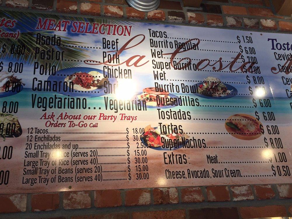 Menu at La Costa restaurant, Martinez