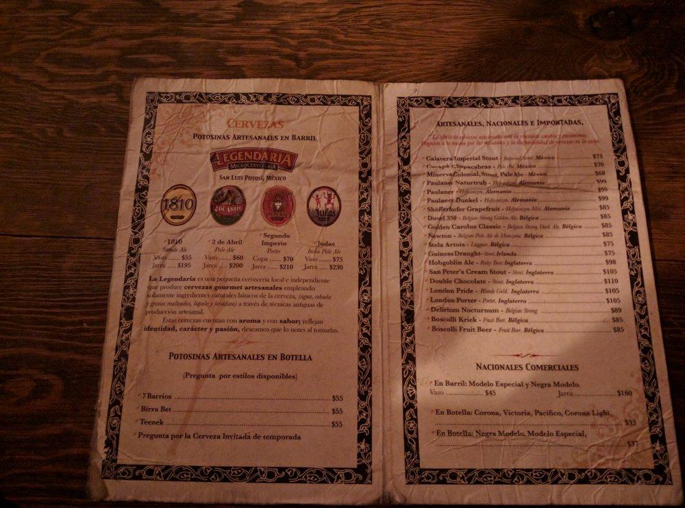 Menu at La Oruga y La Cebada pub & bar, San Luis Potosi, Avenida ...