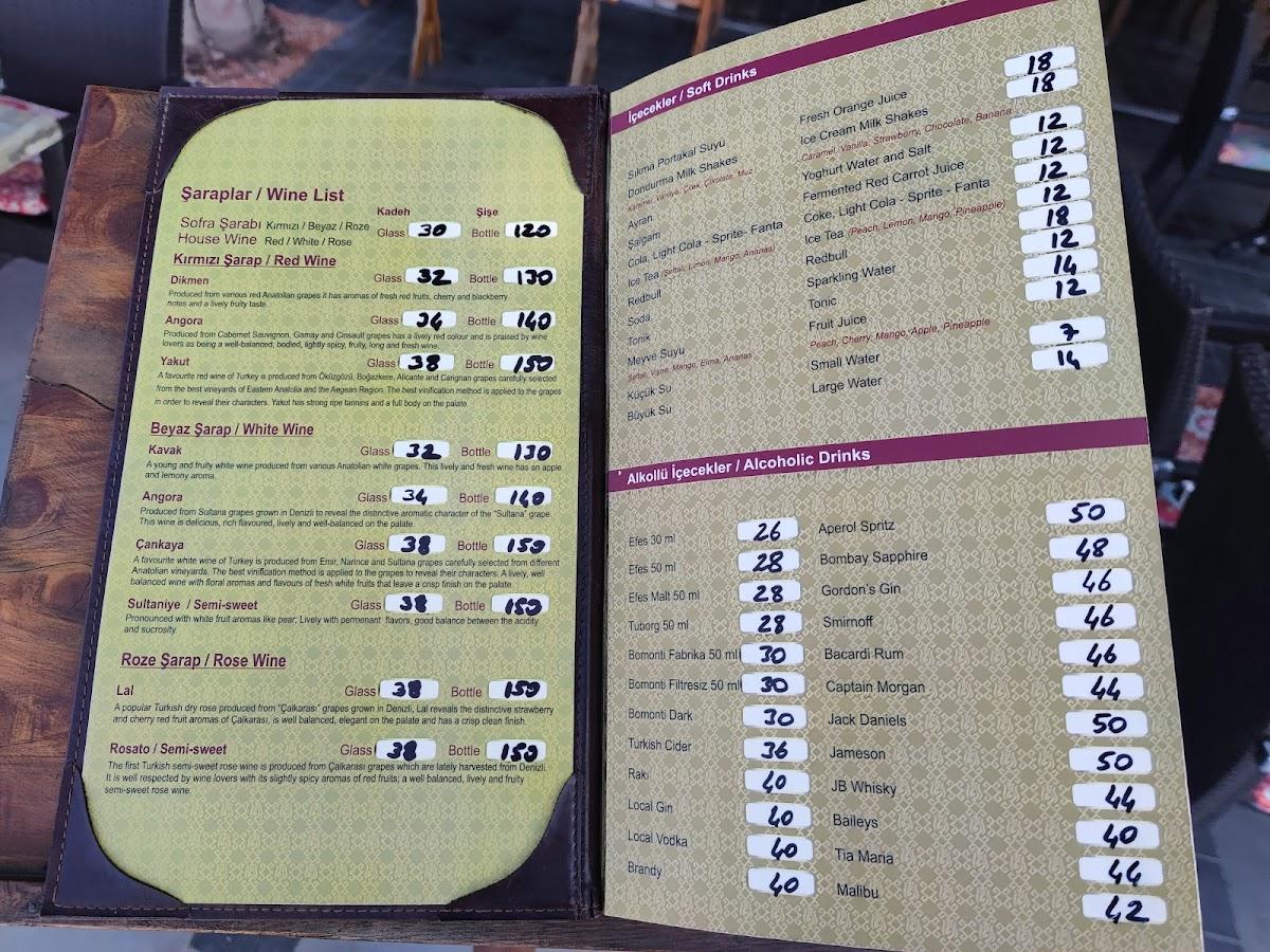 Menu at Motif Restaurant and Eyna Hotel, Fethiye