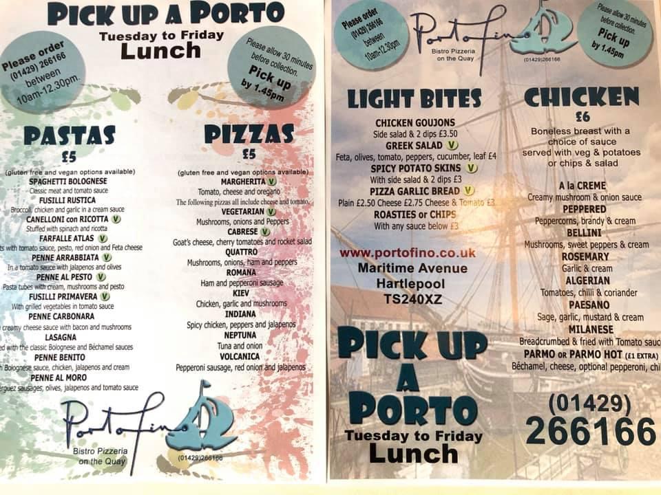 Menu at Portofino restaurant, Hartlepool