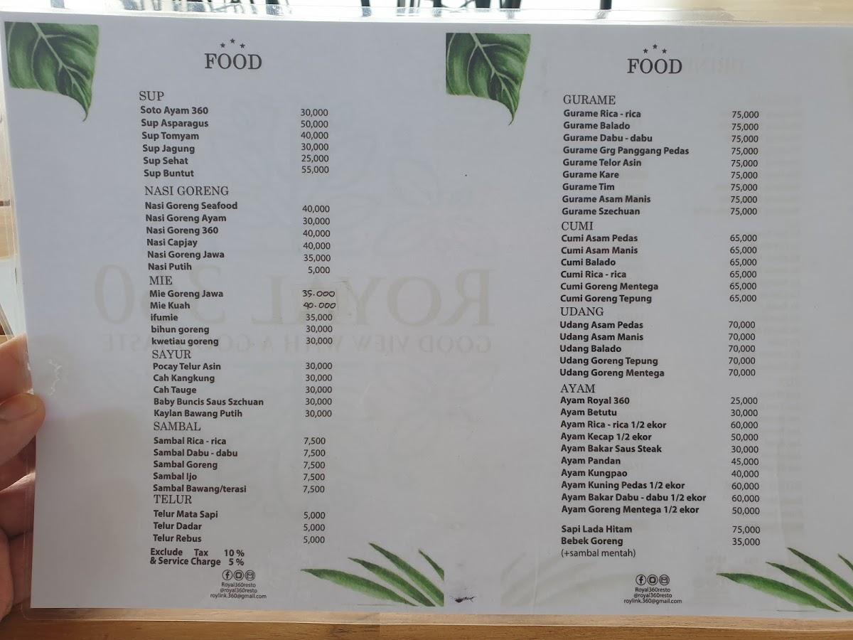 Menu at Royal 360 restaurant, Batu