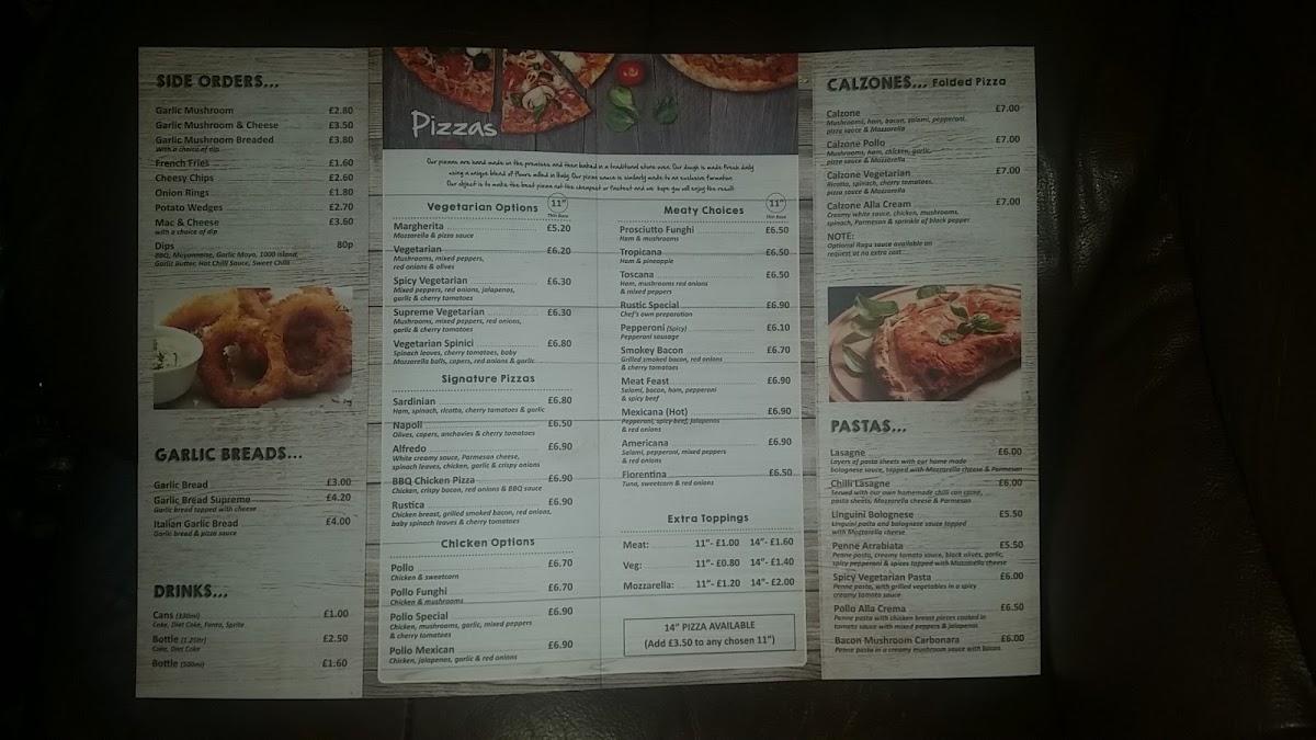 Menu at Rustic Pizza pizzeria, Wakefield