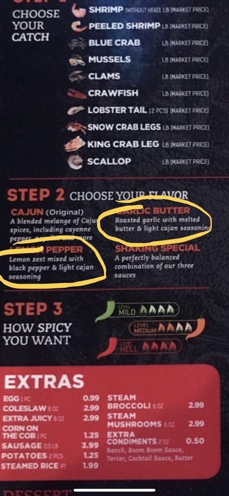 Menu at Shaking Seafood & Wings restaurant, Lexington