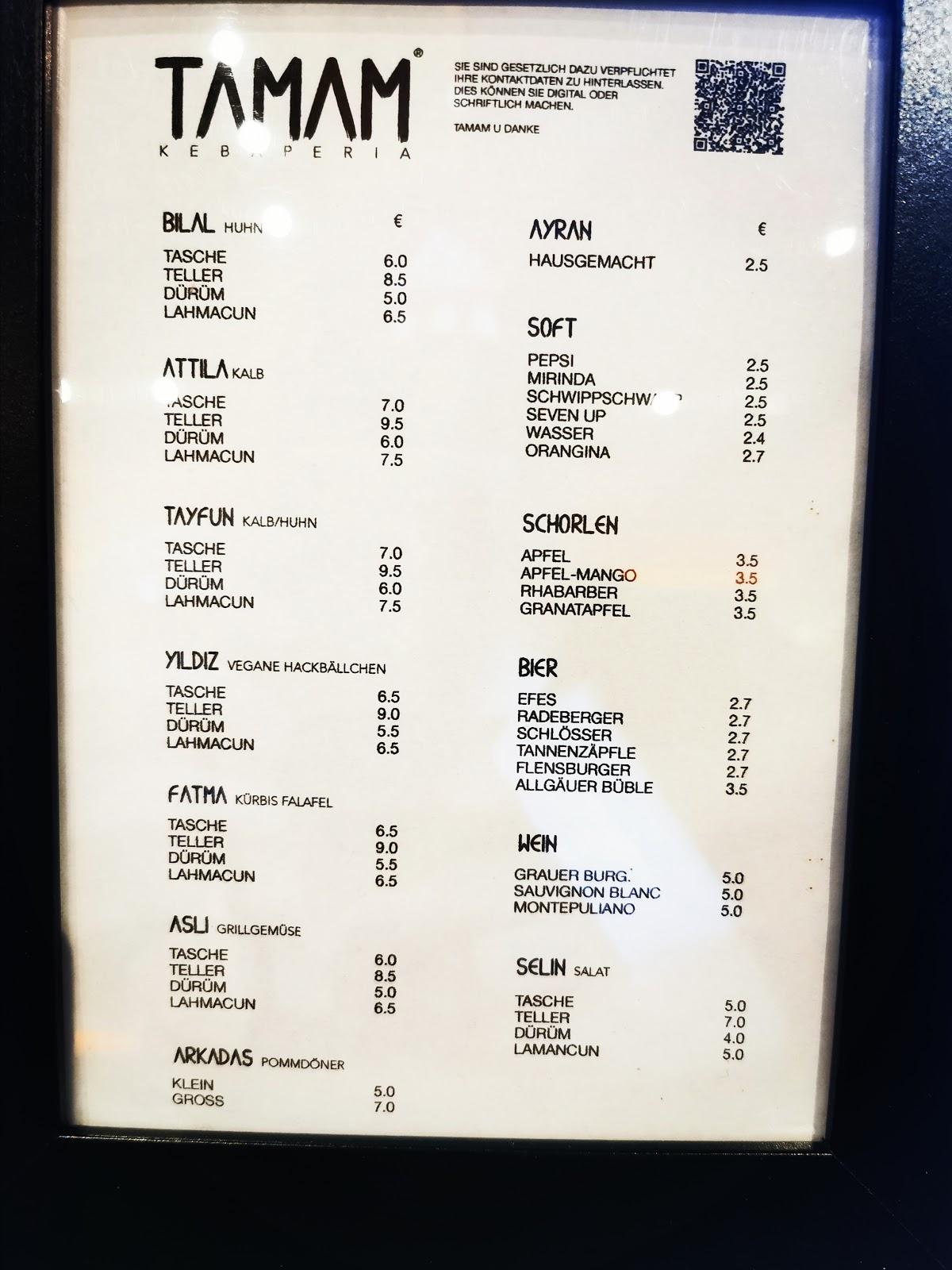 Speisekarte von Tamam Kebaperia restaurant, Düsseldorf