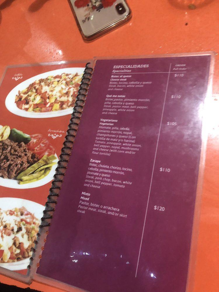 Menu at Los Tarascos restaurant, Playa del Carmen, 30 Avenida Nte. 354