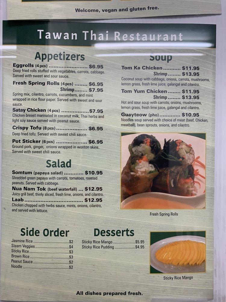 Menu at Tawan Thai Restaurant, Orem