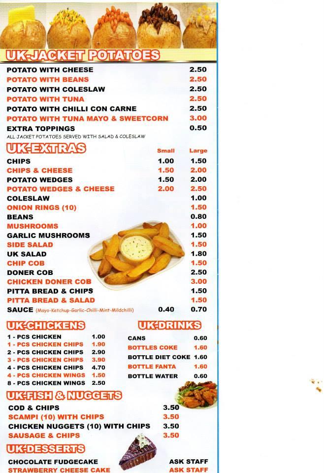 Menu at UK Chicken & Pizza pizzeria, Sutton-in-Ashfield