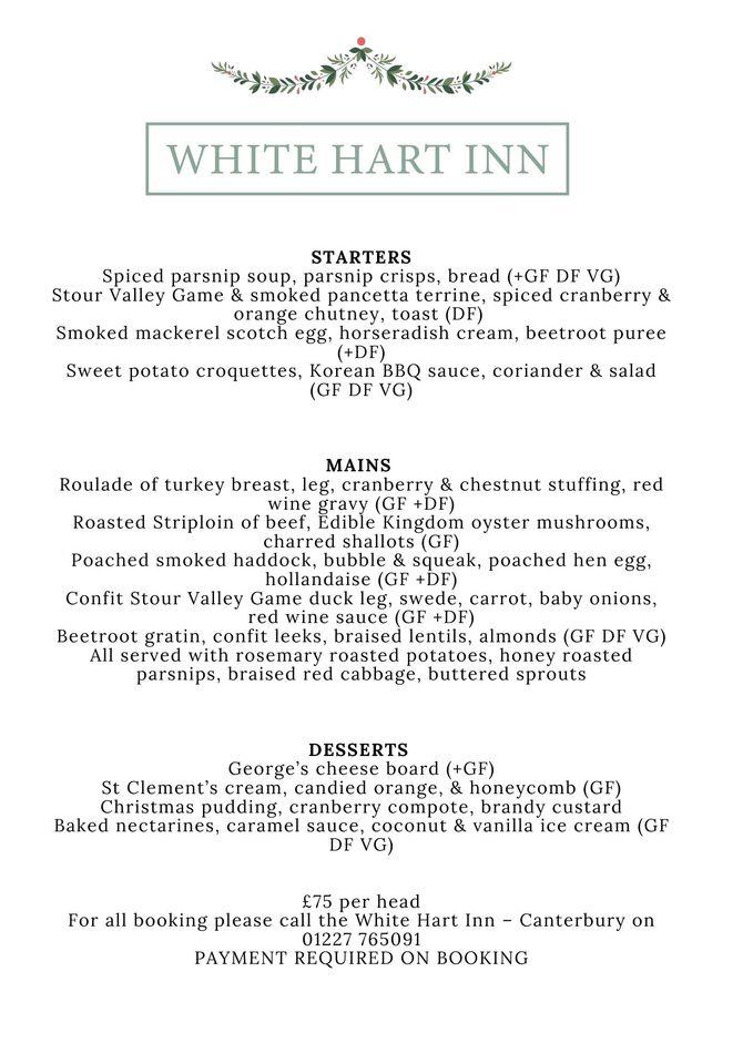 Menu at White Hart Inn pub & bar, Canterbury, Worthgate Place