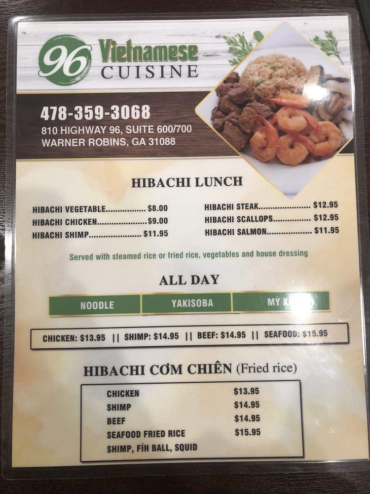 Menu at 96 Vietnamese Cuisine restaurant, Warner Robins