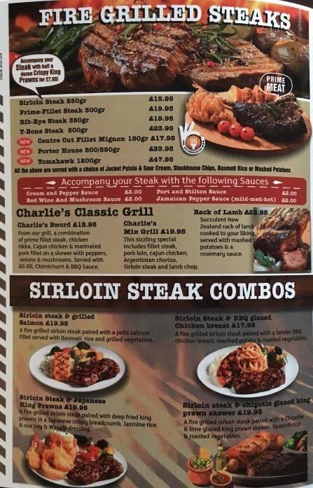 Menu at Charlie's Steak House And Grill pub & bar, Gibraltar