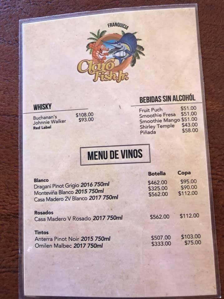 Menu at Claro Fish jr restaurant, La Paz