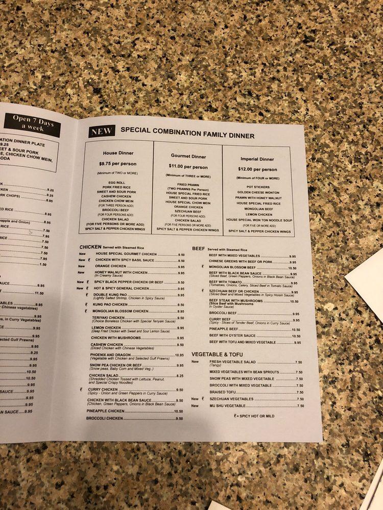Menu at Lee’s House restaurant, San Jose