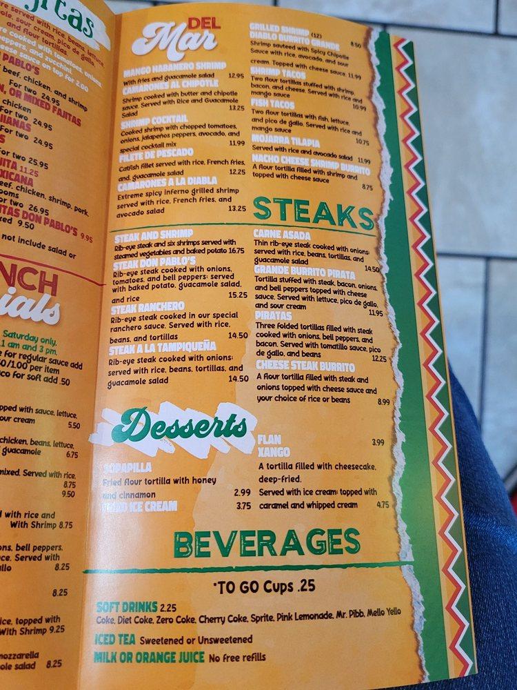 Menu at Pablo's Mexican Restaurant, North Augusta