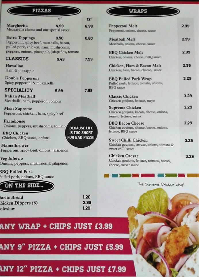 Menu at The Crossings fast food, King's Lynn