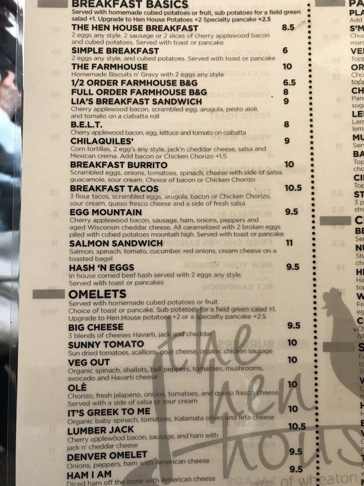Menu at The Hen House of Wheaton restaurant, Wheaton