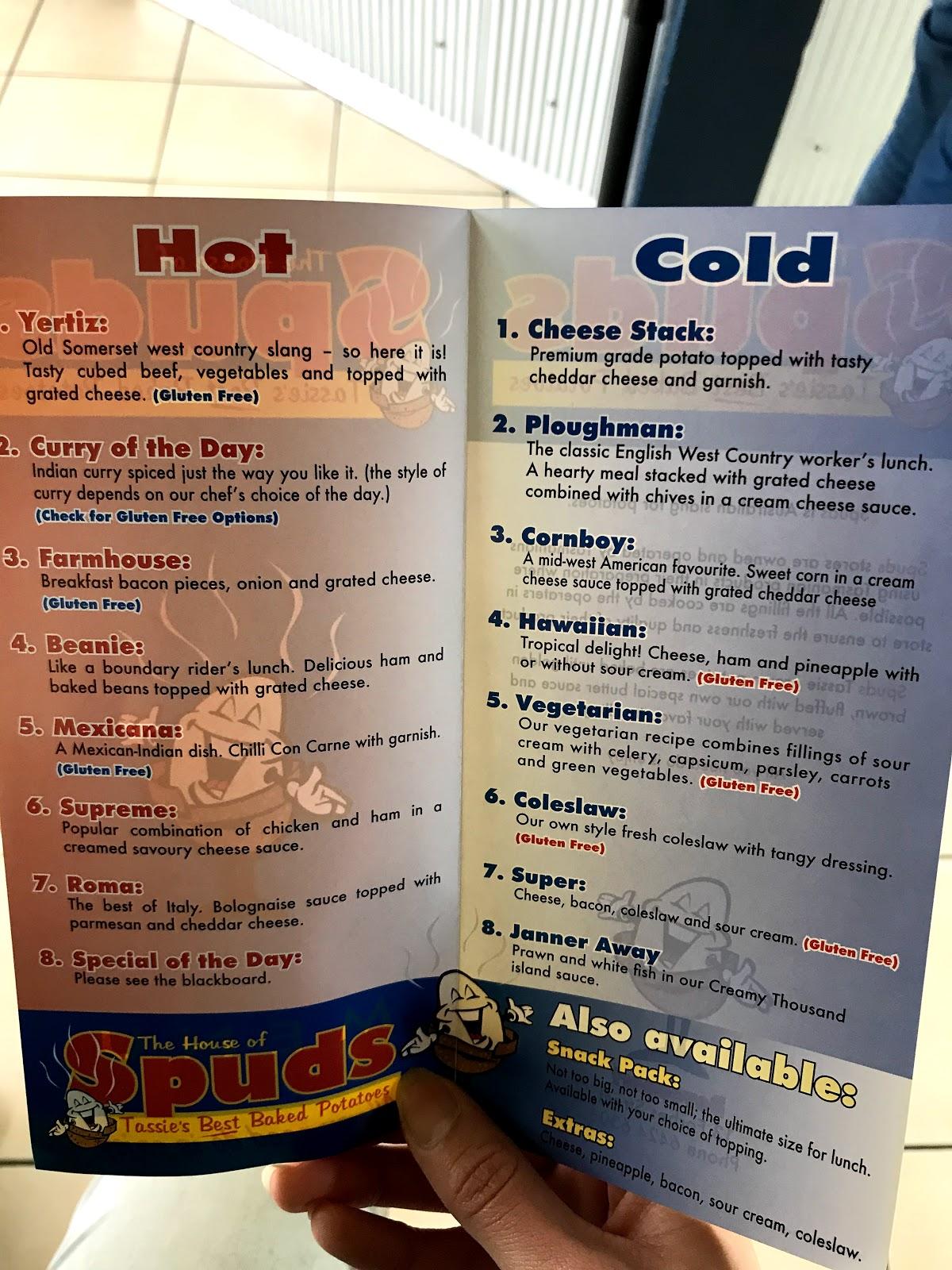 Menu at The House Of Spuds fast food, Devonport