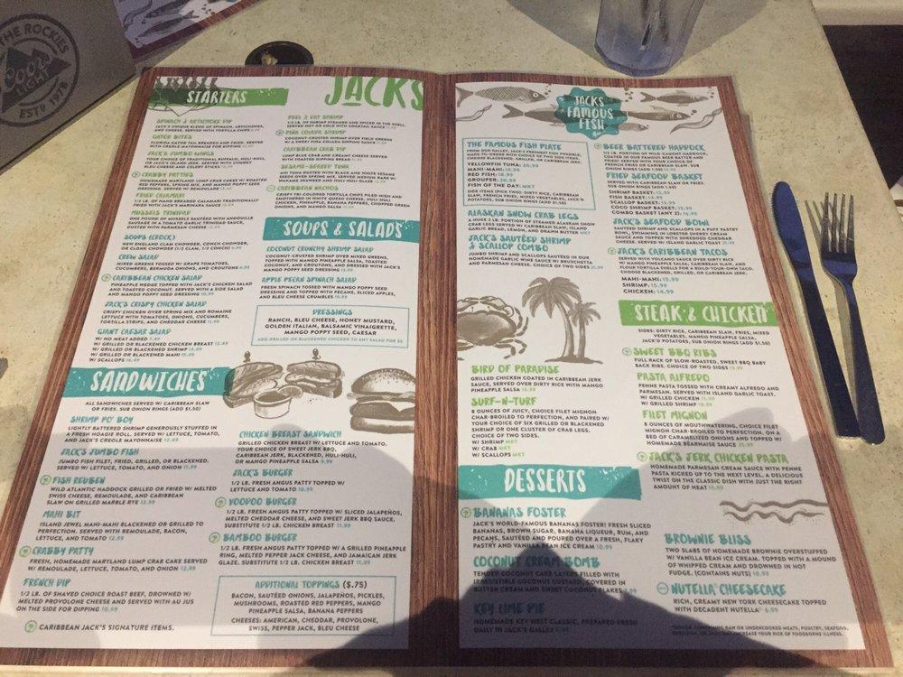 Menu at Caribbean Jack's pub & bar, Daytona Beach
