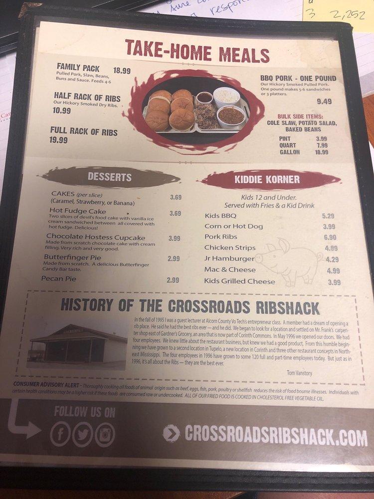Menu at Crossroads Ribshack BBQ, Tupelo