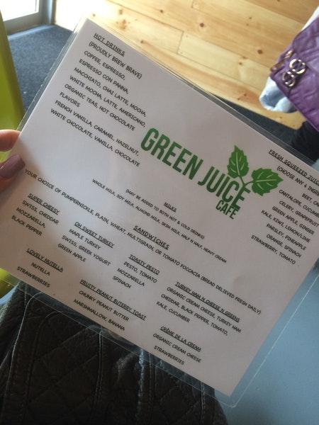 Menu at Green Juice Cafe, New York City