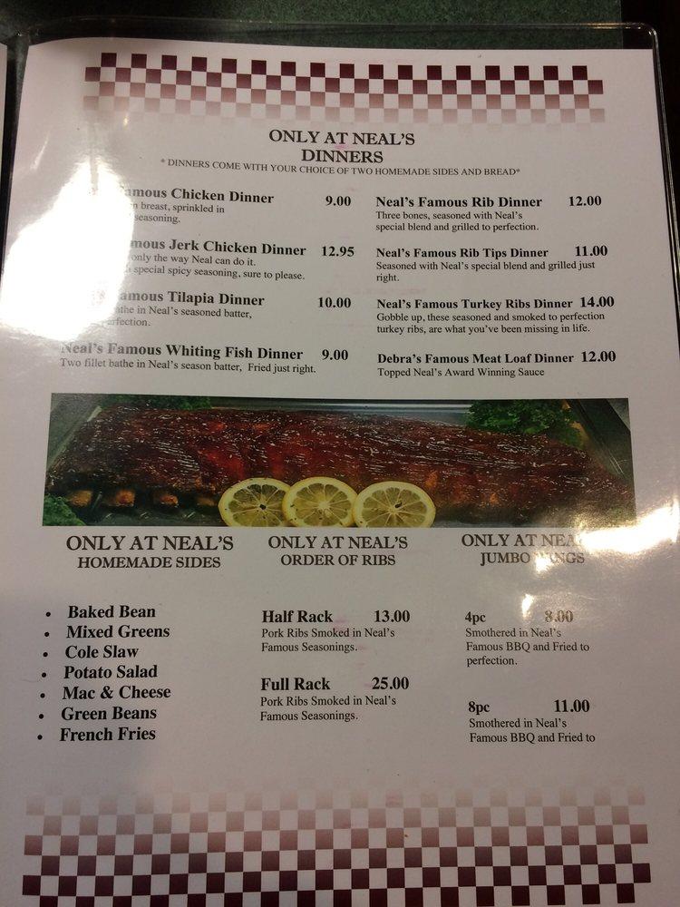 Menu at Neal's Famous BBQ, Hamilton
