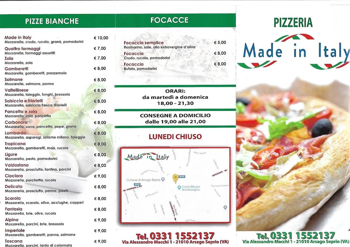 Speisekarte von Pizzeria Made in Italy, Arsago Seprio