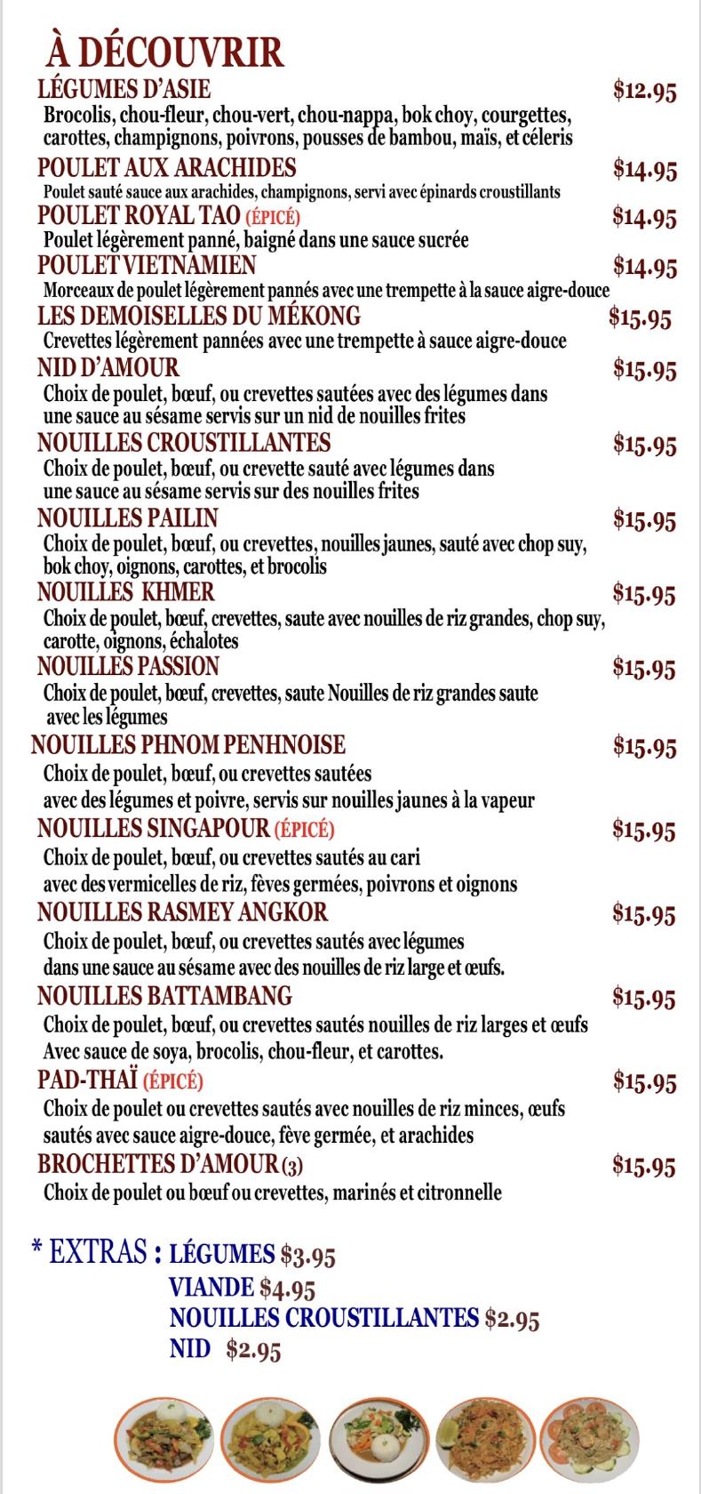 Menu au Rasmey Angkor Restaurant, Mascouche