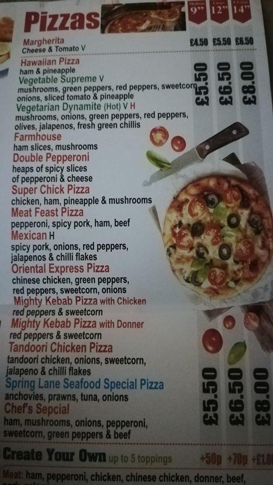Menu at Spring Lane Fish Bar, Walsall
