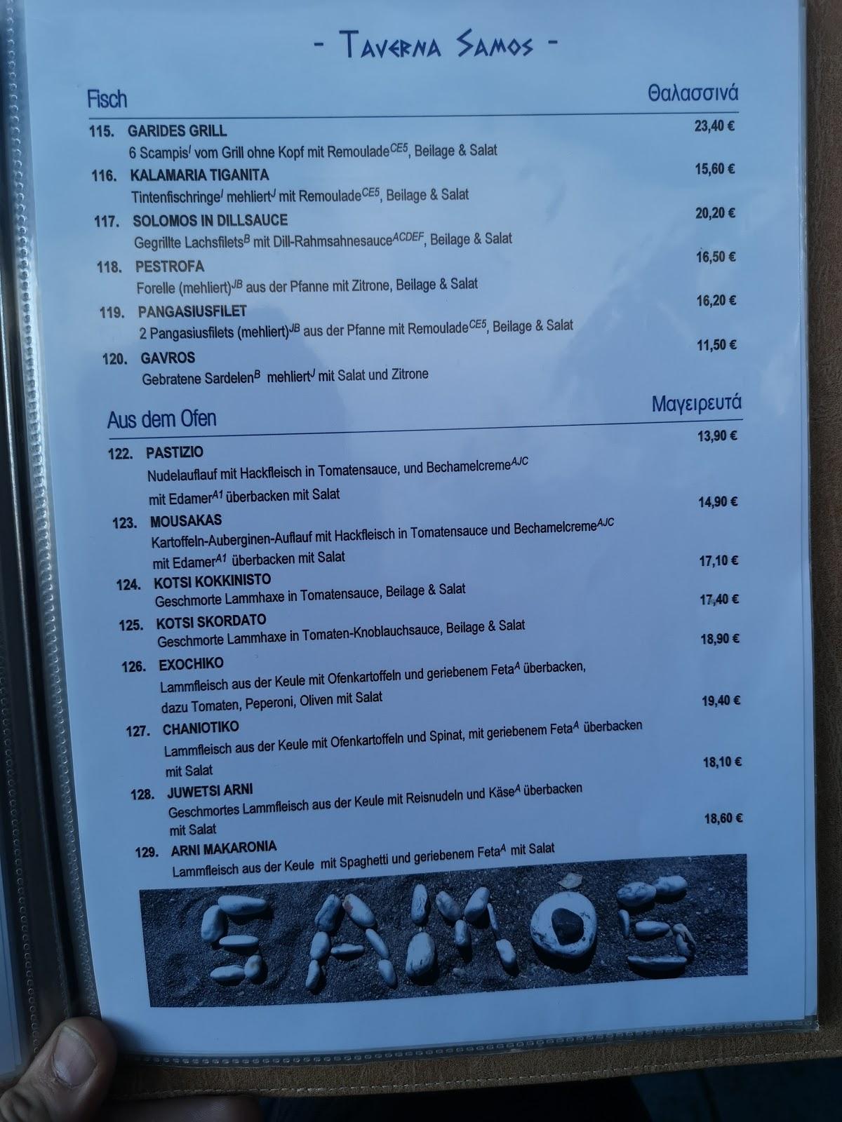 Menu at Taverna Samos restaurant, Teltow