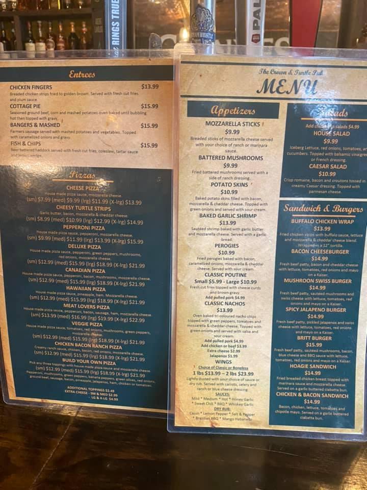 Menu at The Crown and Turtle Pub, Ailsa Craig