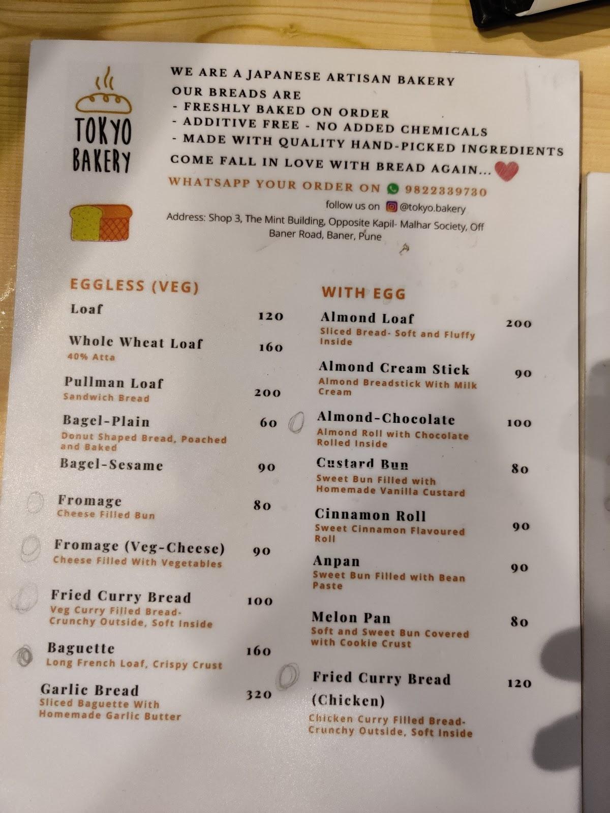 Menu at Tokyo Bakery टोकियो बेकरी パン屋東京, Pune, The Mint Building