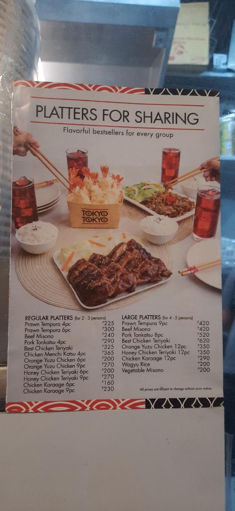 Menu at Tokyo Tokyo Macaria restaurant, Carmona