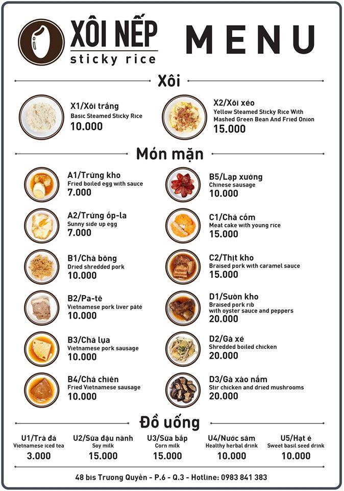 Carta del restaurante Xôi Nếp, Ciudad Ho Chi Minh (Saigón)