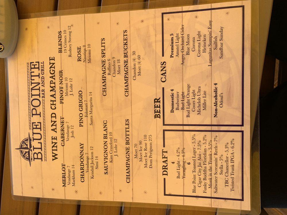 Menu at Blue Pointe Bar and Grill, Tequesta