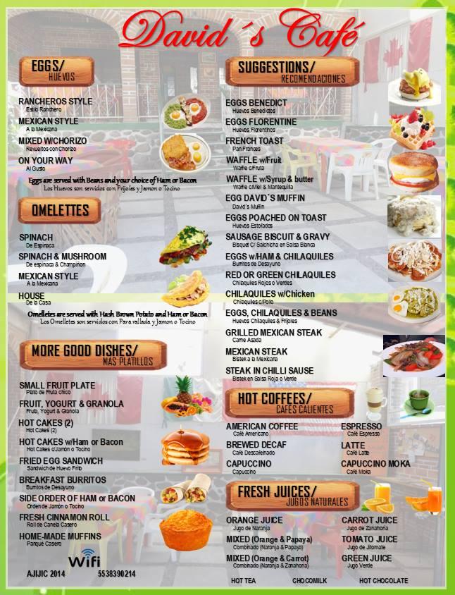 Menu at David Café, Ajijic, Hidalgo 21