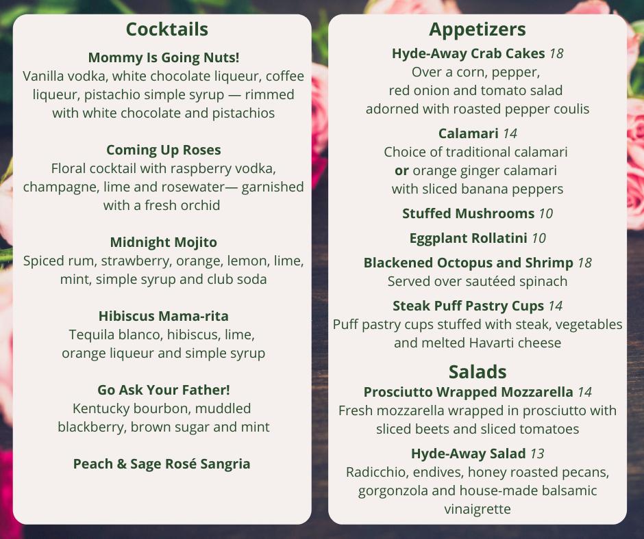Menu at Hyde-Away Restaurant & Tap Room, Fredon Township