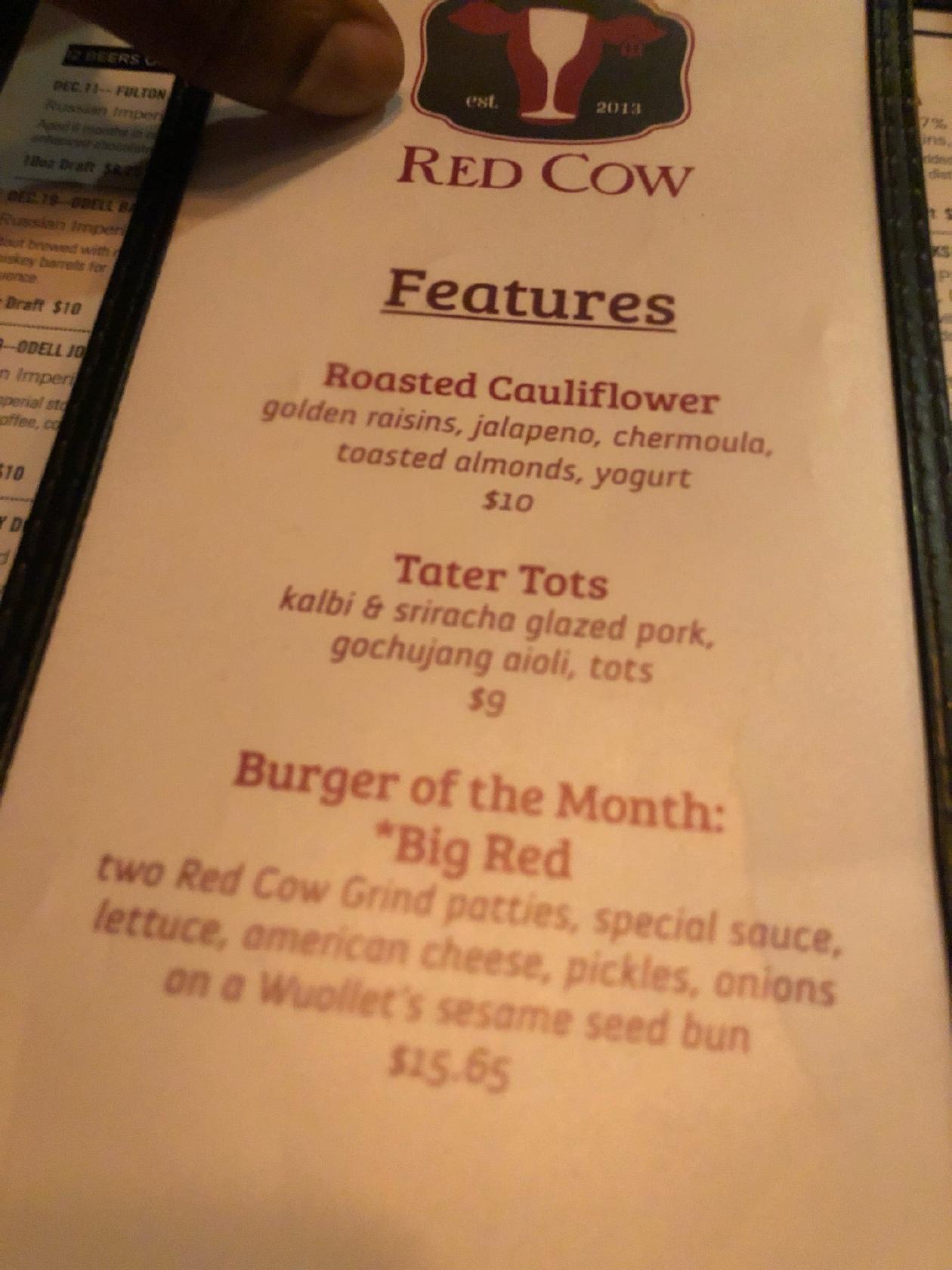 Menu at Red Cow St. Paul pub & bar, Saint Paul, 393 Selby Ave