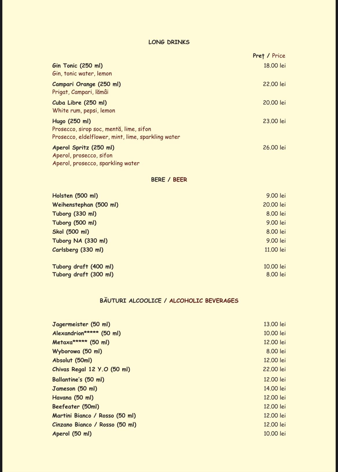 Menu au Restaurant Vatra Casei, Constanța