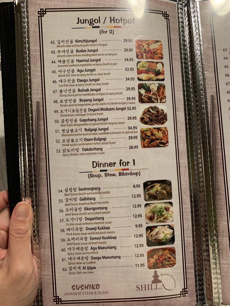 Menu at SHILLA Korean Restaurant, Montgomery, Carmichael Rd