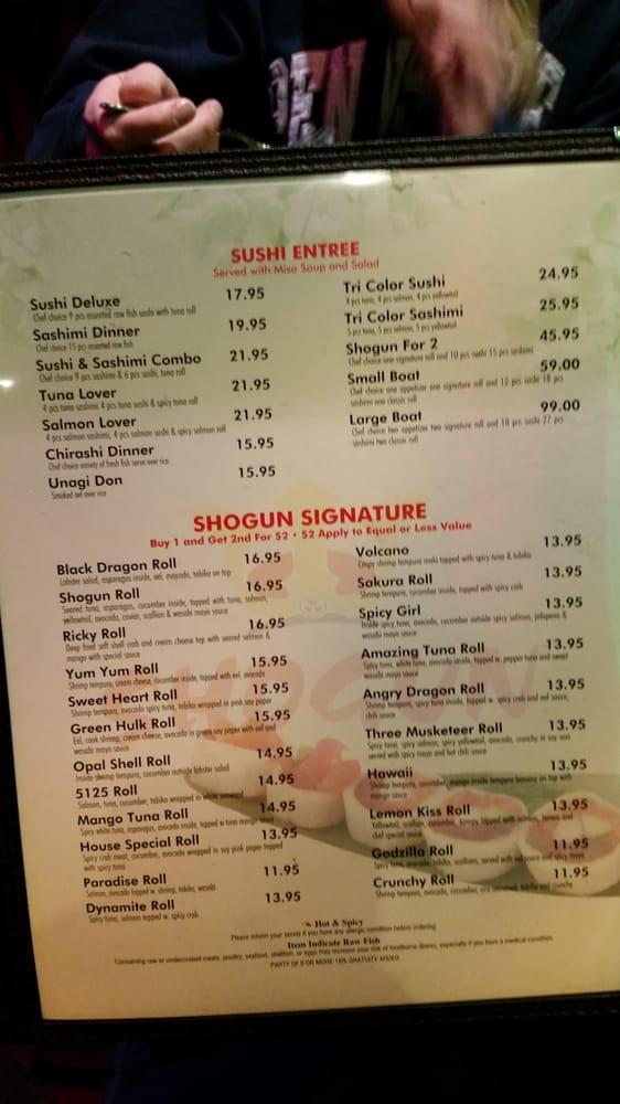 Menu at Shogun Asian Fusion Hibachi and Sushi restaurant, Harrisburg