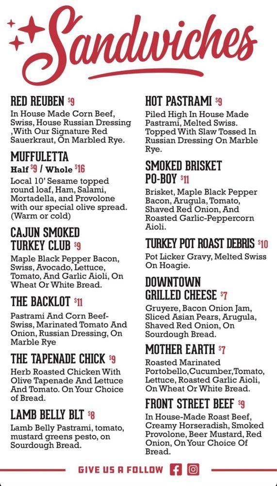 Menu at The Backlot Sandwich Shop, Memphis