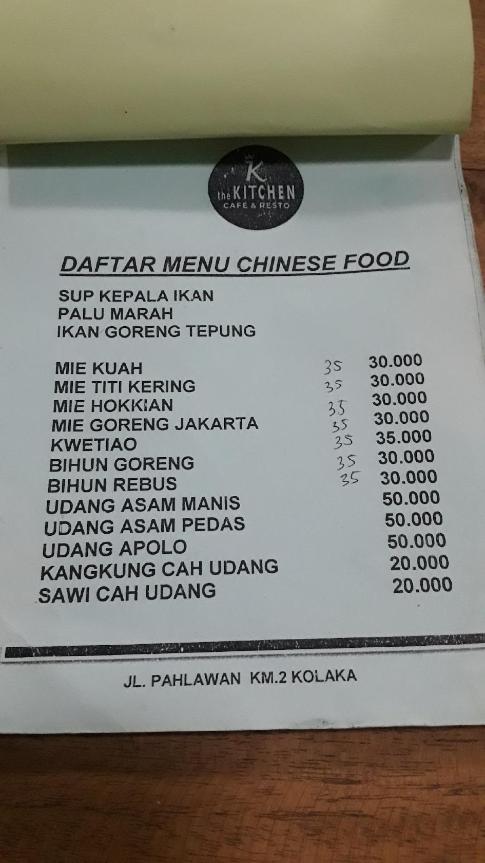 Menu at the KITCHEN restaurant, Indonesia, WJV3+MX9