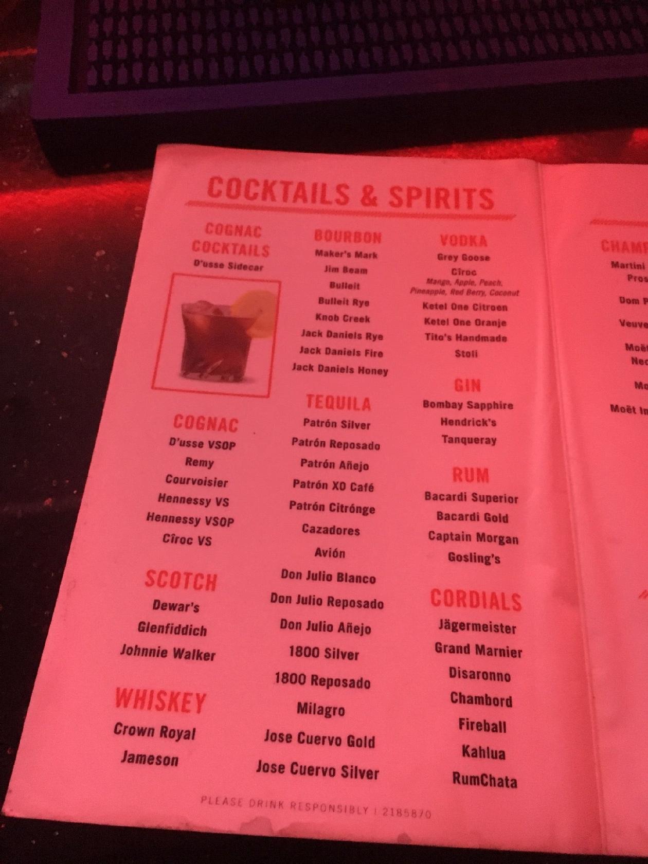 Menu at Amsterdam Lounge pub & bar, Washington