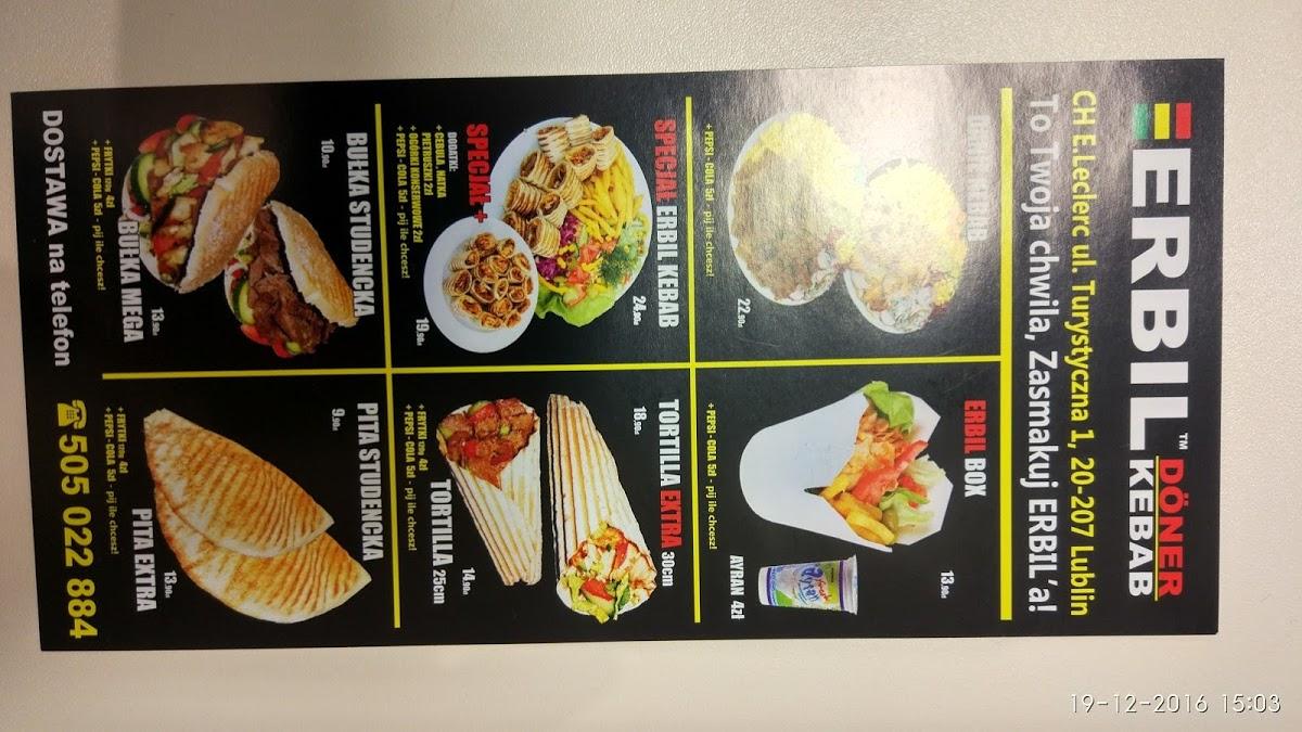 Menu at Erbil Kebab, Warsaw