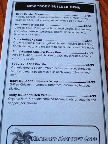 Menu at Healthy Monkey cafe, Surrey